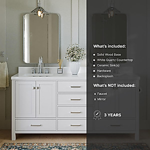 ARIEL Double Bathroom Vanity 73" Grey with 1.5" Edge Pure White Quartz Countertop & Splash, Rectangular Sinks, 4 Soft Closing Doors, 6 Full Extension Dovetail Drawers, Brushed Nickel (White)