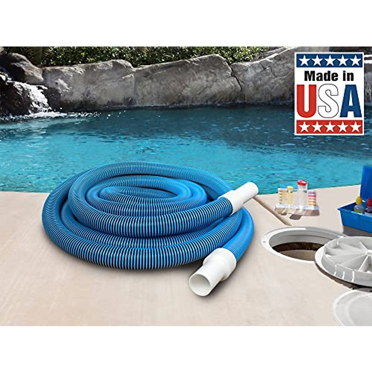 Poolmaster 33430 Heavy Duty In-Ground Pool Vacuum Hose With Swivel Cuff, Made in the USA, 1-1/2-Inch by 30-Feet