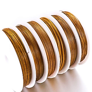 1 Roll/lot 0.3-1.0mm Bead Stringing Wire,Anti-bite Wear Resistant Strong Line Stainless Steel Tiger Tail Beading Wire for DIY Jewelry Making Finding (Gold Steel Wire, 0.6mm-92 feet/28m)