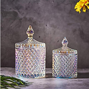 erioctry 300m/10oz Beautiful Crystal Glass Candy Dish with Lid Colorful Wedding Candy Box Sugar Bowl Tin Biscuit Barrel Decorative Jewelry Box