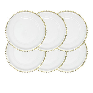 Ms Lovely Metallic Foil Charger Plates with Metallic Beaded Rim - Set of 6 - Made of Thick Plastic - Gold