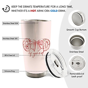 MOTERMATE Christian God is Good Pink Bow Cross 20oz Travel Coffee Mug Tumbler, Christian Easter Tumbler Gifts for Women Kids, Preppy Stuff, Pink Preppy Water Stainless Steel Tumbler with Lid and Straw