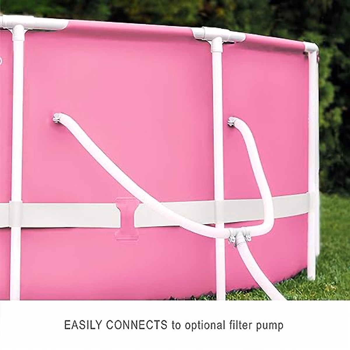 Intex 28290EH 8 Feet by 30 Inches Easy to Assemble Large Round Metal Frame Above Ground Swimming Pool with Dual Suction Outlet Fittings, Pink