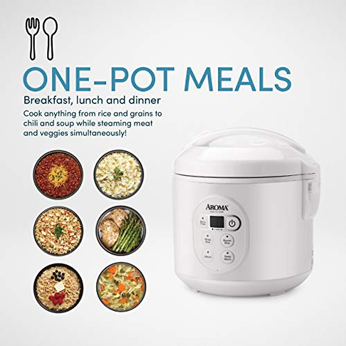 Aroma Housewares 8-Cup (Cooked) (4-Cup UNCOOKED) Digital Rice Cooker and Food Steamer (ARC-914D),White