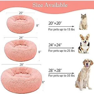 Geizire Anti Anxiety Round Fluffy Plush Faux Fur Warm Washable Cat Bed & Dog Bed, Washable Calming Cat Bed, Soft Cozy Cuddler Joint-Relief Dog Bed