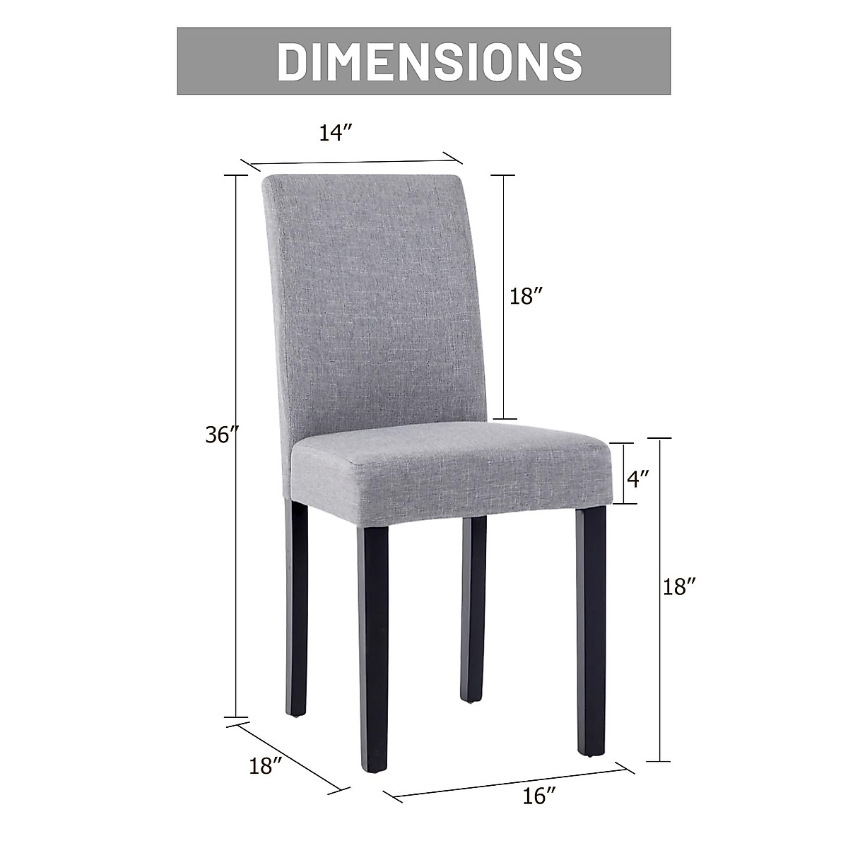 Dining Chairs Set of 6, Luxury Upholstered Fabric Kitchen Chairs Side Chair with Padded Seat Back and Solid Wood Legs for Living Room, Bedroom, Dining Room, Grey