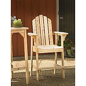 Westcharm Ready-to-Finish Balcony Tall/Counter High Adirondack Chair with Footrest for Outdoor Outside Garden - Unfinished Natural Wood