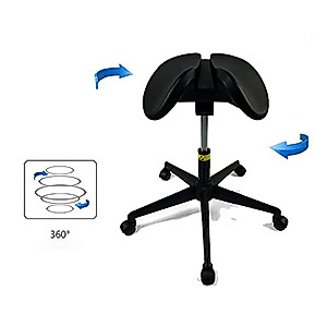MIWOOYY Saddle Stool Ergonomic Saddle Stool/Professional Saddle Chair-Adjustable with Wheels, Heavy Duty Black Swivel Chair, for Beauty, Massage, Dental Clinic