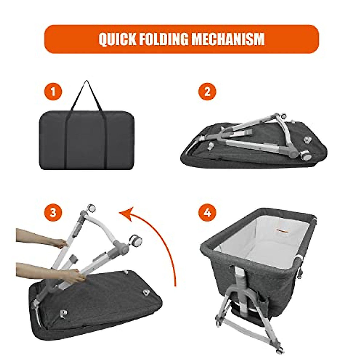 GJCOS Baby Bassinet Bedside Sleeper (Gray) - 3 in 1 Bedside Bassinet Cribs, Breathable Attached Mesh Side, Toddler Bassinet Attach to Bed, Adjustable & Convertible Bassinet Baby Co Sleeper for Bedside