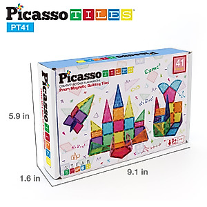 PicassoTiles Magnetic Tiles Building Block Construction Toy Set Prism Magnet Tile Blocks STEM STEAM Learning Kit Early Education Builder Playset Toys for Children Toddler Boy Girl Age 3+ PT41