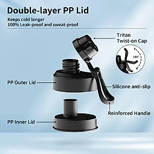 Toofeel 32 oz Insulated Water Bottle - Double Walled Stainless Steel Metal Water Bottle for Cold Hot Drink, Leak Proof, Chug Lid, Wide Mouth Thermal Cups for Men, Women & Kids Midnight Black