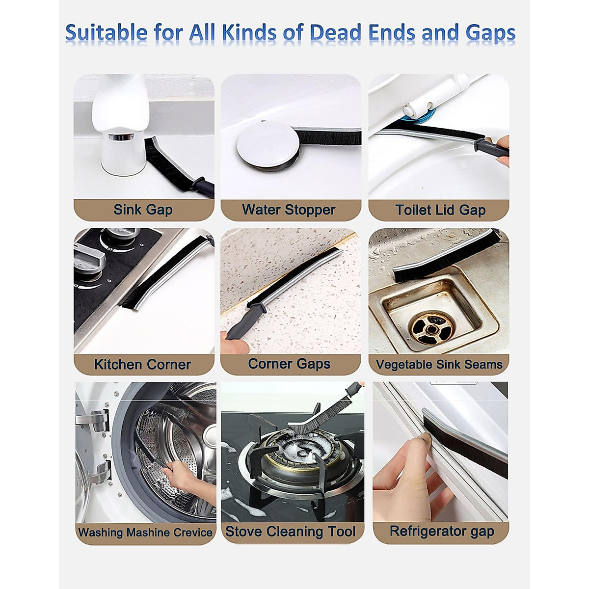 Altomoey Crevice Cleaning Brush, 3+1Pcs Hard Bristle Gap Cleaning Brush Tool for Tight Spaces, 2024 Dead Corners Multifunctional Cleaner Brush for Household Use Kitchens, Bathroom, and Window Grooves