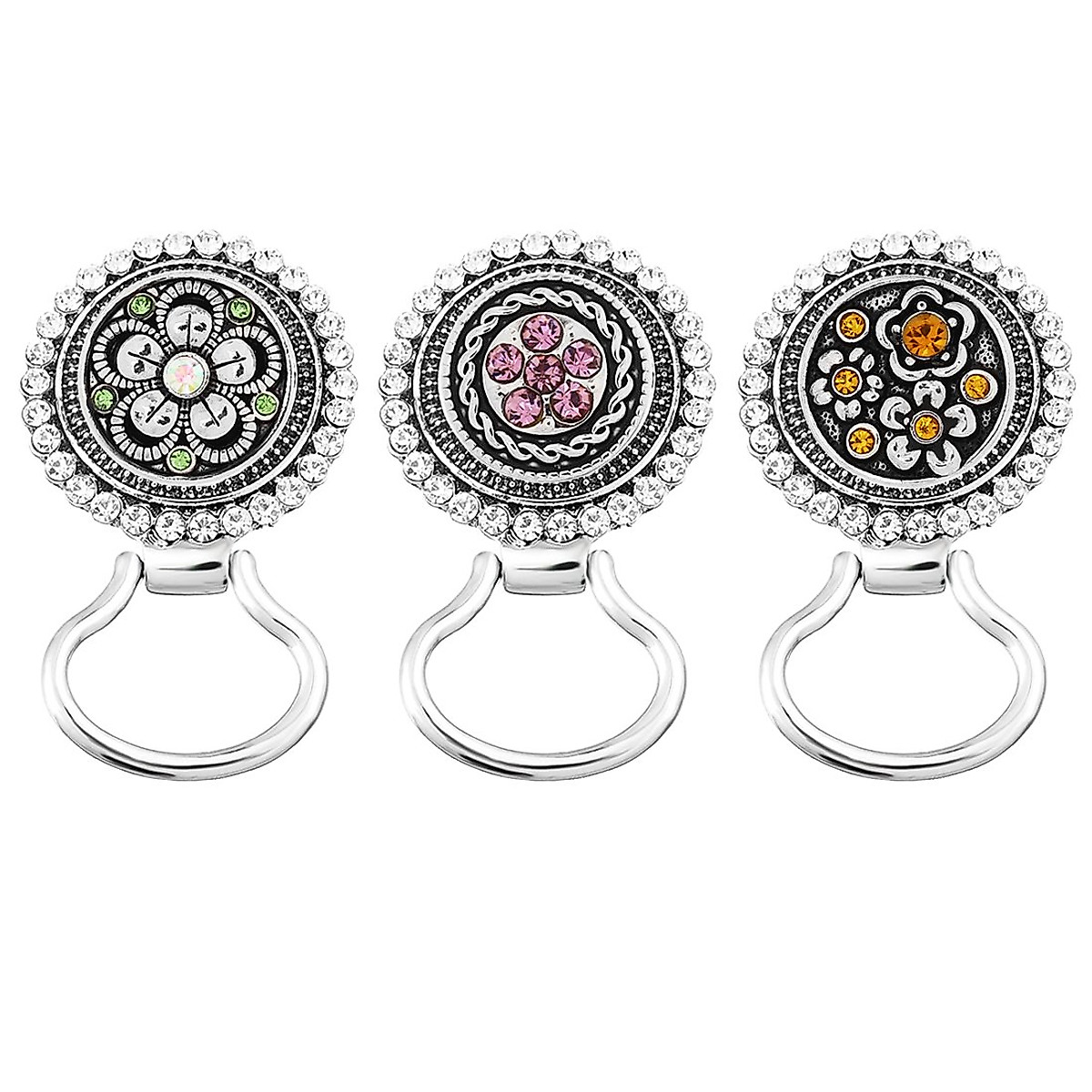 MJartoria Interchangeable Flower Snap Buttons Centerpiece Rhinestone Eye Glass Holding Brooch Pins