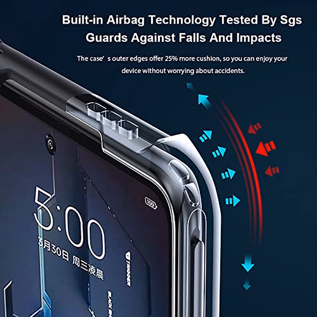 Nabefamu Xiaomi Black Shark 5 Pro Case with [1 Tempered Glass & 4 Gaming Finger Sleeves], Clear Acrylic Back Cool Design,Anti-Drop and Anti-Scratch,Camera Protection - Laser Black