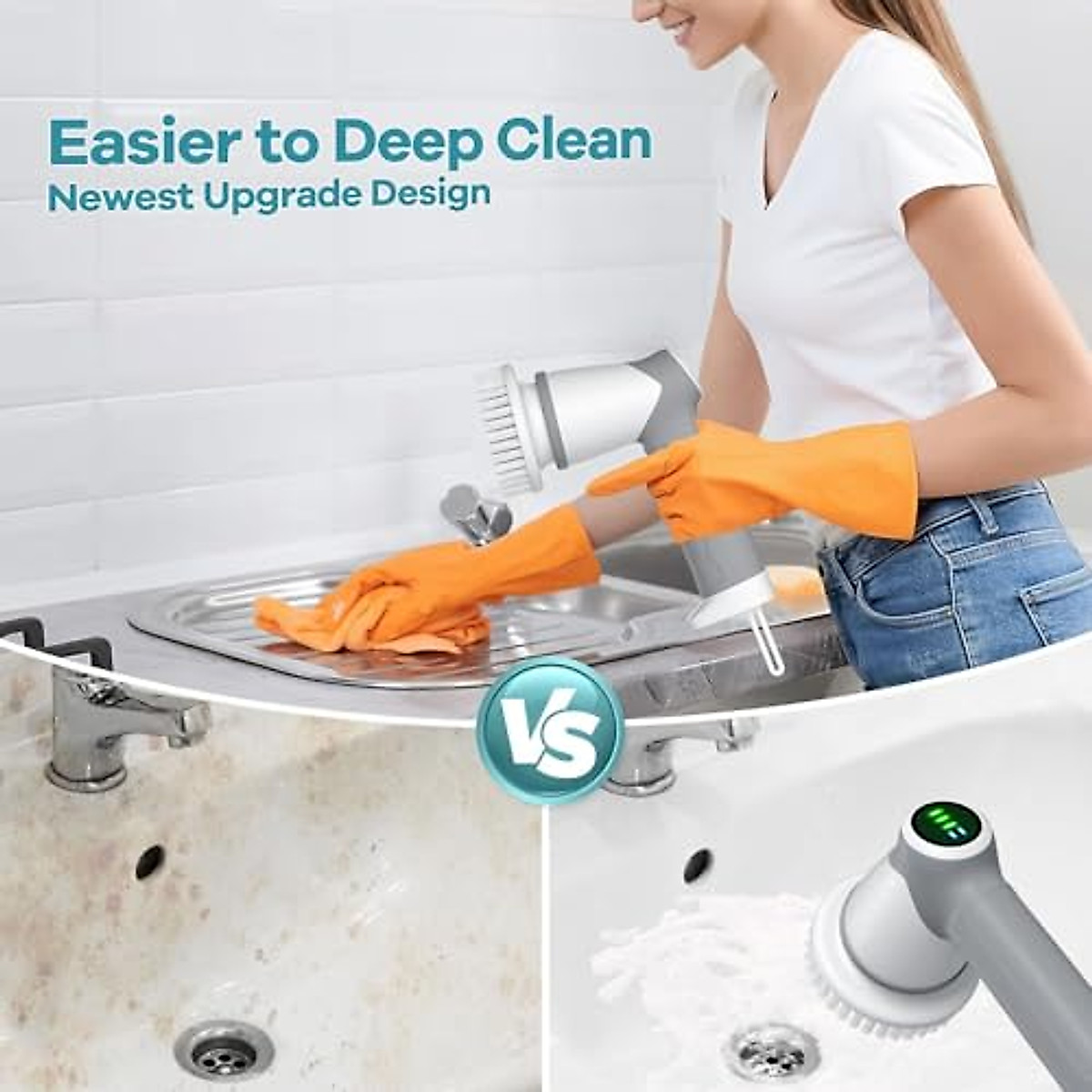 BOOHENKA Power Scrubbers for Cleaning Bathroom 2024, Shower Scrubber with LED Display, 2 Speeds, Electric Spin Scrubber for Cleaing Tile/Bathtub/Sink/Car