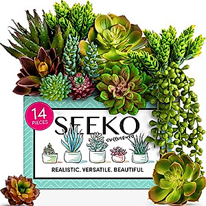 Seeko Artificial Succulents (14 Pack) - Premium Succulent Plants Artificial - Realistic Unpotted Textured Fake Succulents Decor for DIY - Fake Plants