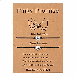SANNYRA Pinky Promise Bracelets for Couples ，AC Initial Heart Bracelet，Long Distance Matching Bracelets Relationship Jewelry Gift
