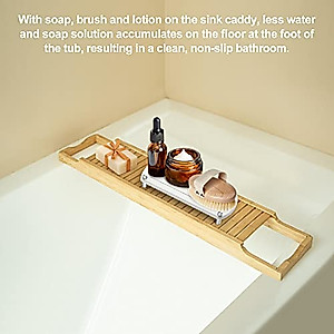 FAMNONE Bathroom Sink Caddy Dries Fast, Diatomaceous Earth Absorbs Moisture Bottle Drying Rack Sink Organizer on Countertop with Bottom Rubber Replacement & Grind Cleaning Sheets