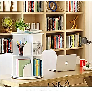 2 Tier 360° Rotating Stackable Shelves Bookshelf Organizer (White) - Intexca