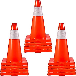 VEVOR 12Pack 18" Traffic Cones, Safety Road Parking Cones PVC Base, Orange Traffic Cone with Reflective Collars, Hazard Construction Cones for Home Traffic Parking