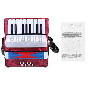 Focket Piano Accordion, 17 Key 8 Bass Button Hand Piano Accordion Lightweight Concertina Educational Music Instrument with Manual, for Solo and Ensemble Beginners Students Kid (Red)