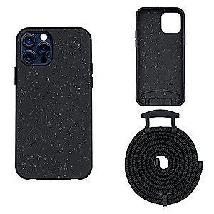 HoldingIT Biodegradable Crossbody Phone Case, Compatible with iPhone 12, 12 Pro, 12 Pro Max, Detachable Lanyard 2-in-1 Eco-Friendly Hands Free Cover with Drop Protection (Black, iPhone 12 Pro Max)