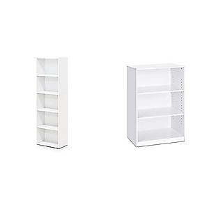 Furinno Luder Bookcase/Book/Storage, 5-Tier, White & FURINNO Jaya Simple Home 3-Tier Adjustable Shelf Bookcase, White