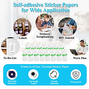 Vicbear 15 Rolls Mini Printer Sticker Paper, Thermal Sticker Paper for Mini Printer Sticker Maker, Self-Adhesive Mini Sticker Printer Paper, 57 x 25 mm, Compatible with Most Mini Receipt Printers