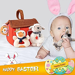 iPlay, iLearn Plush Baby Rattle Toys, Newborn Soft Barn Farm Stuffed Animal Set, Infant Hand Sensory Development, Girls Boys Stuff, Easter Birthday Shower Gift Basket Stuffer 3 6 9 12 Month 1 Year Old