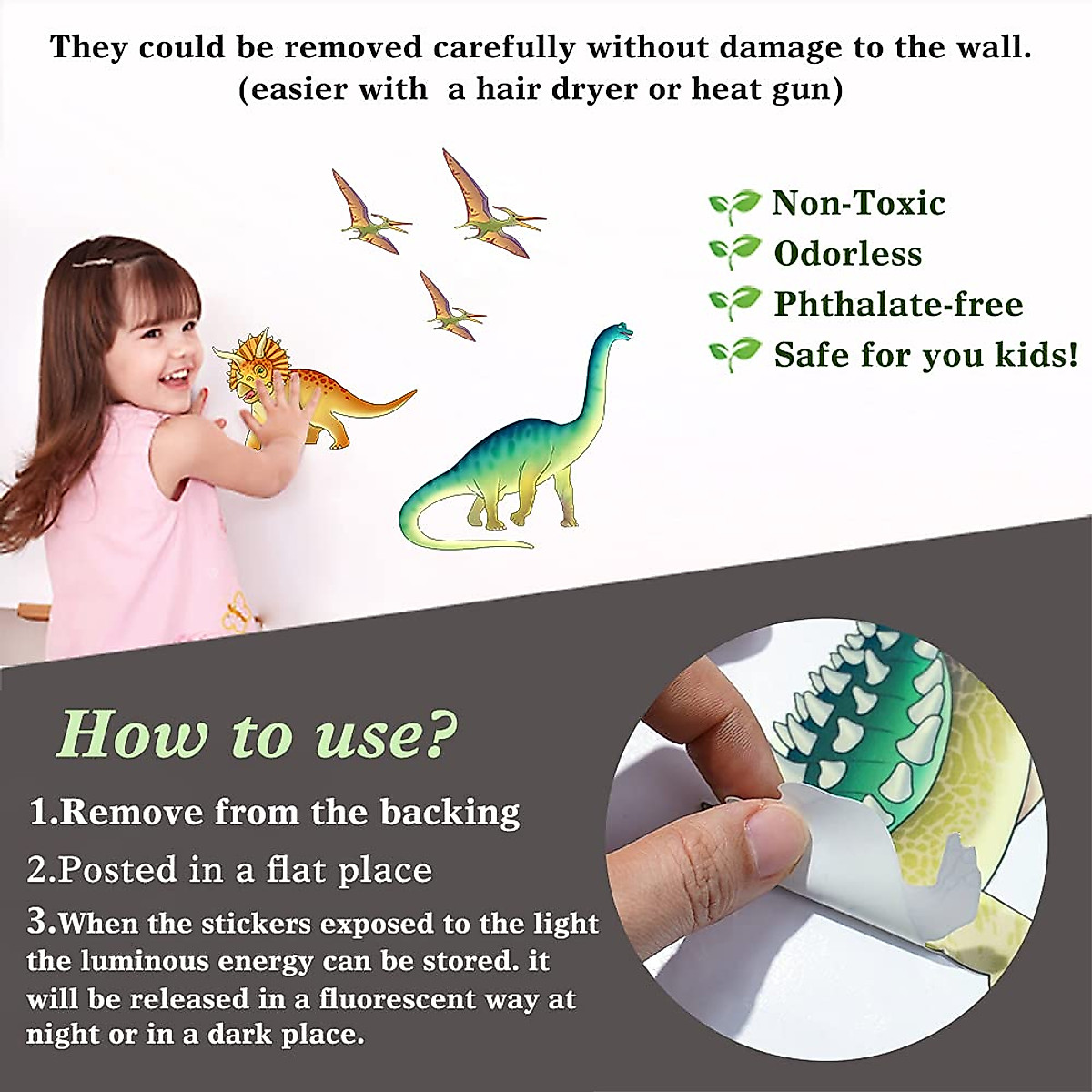 Marsway Glow in The Dark Dinosaurs Stickers Creative Luminous Wall Decor for Room Bedroom Birthday Christmas Gifts for Kids Girls Boys 12 Dinosaurs