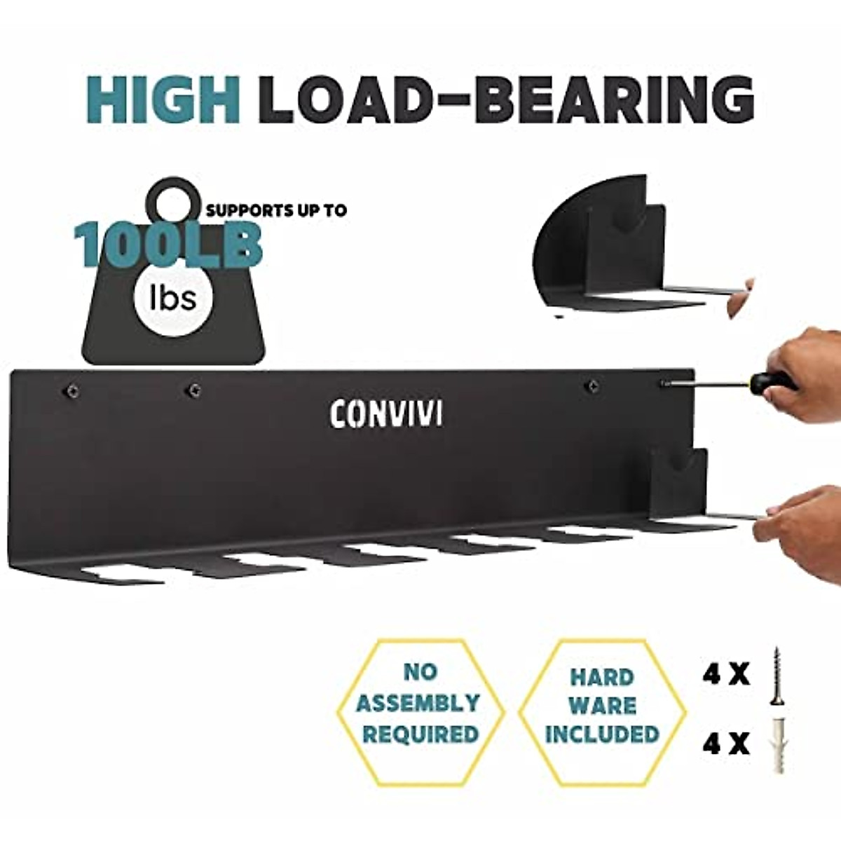 CONVIVI Design Power Tool Holder - Holds 6 Drills Power Tool Storage Rack (Black) - Cordless Power Tool Organizer for Garage - HeavyDuty Drill Holder Wall Mount - Easy to Install