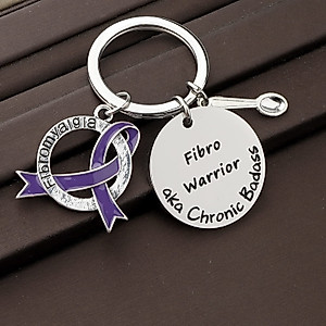 Fibromyalgia Awareness Gift Fibromyalgia Jewelry Fibro Warrior aka Chronic Badass Keychain (Fibro Warrior K)
