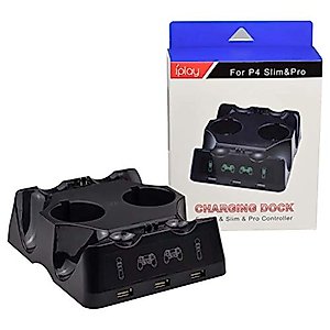 Hdiwousp PS4 Controller Charger Station,4 in 1 PS Motion Move Charging Station, Fast Charging Dock Station Wireless Multi Controller Compatible with PS4 VR Playstation 4 Slim Pro,with LED Indicator