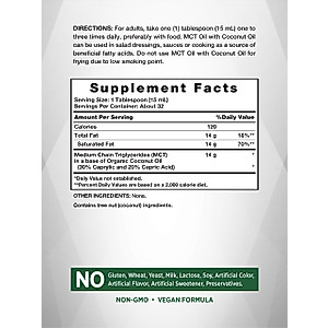 MCT Oil | 16 fl. oz | Keto, Unflavored Formula | with Coconut Oil | Vegan, Non-GMO, and Gluten Free Supplement | by Nature's Truth