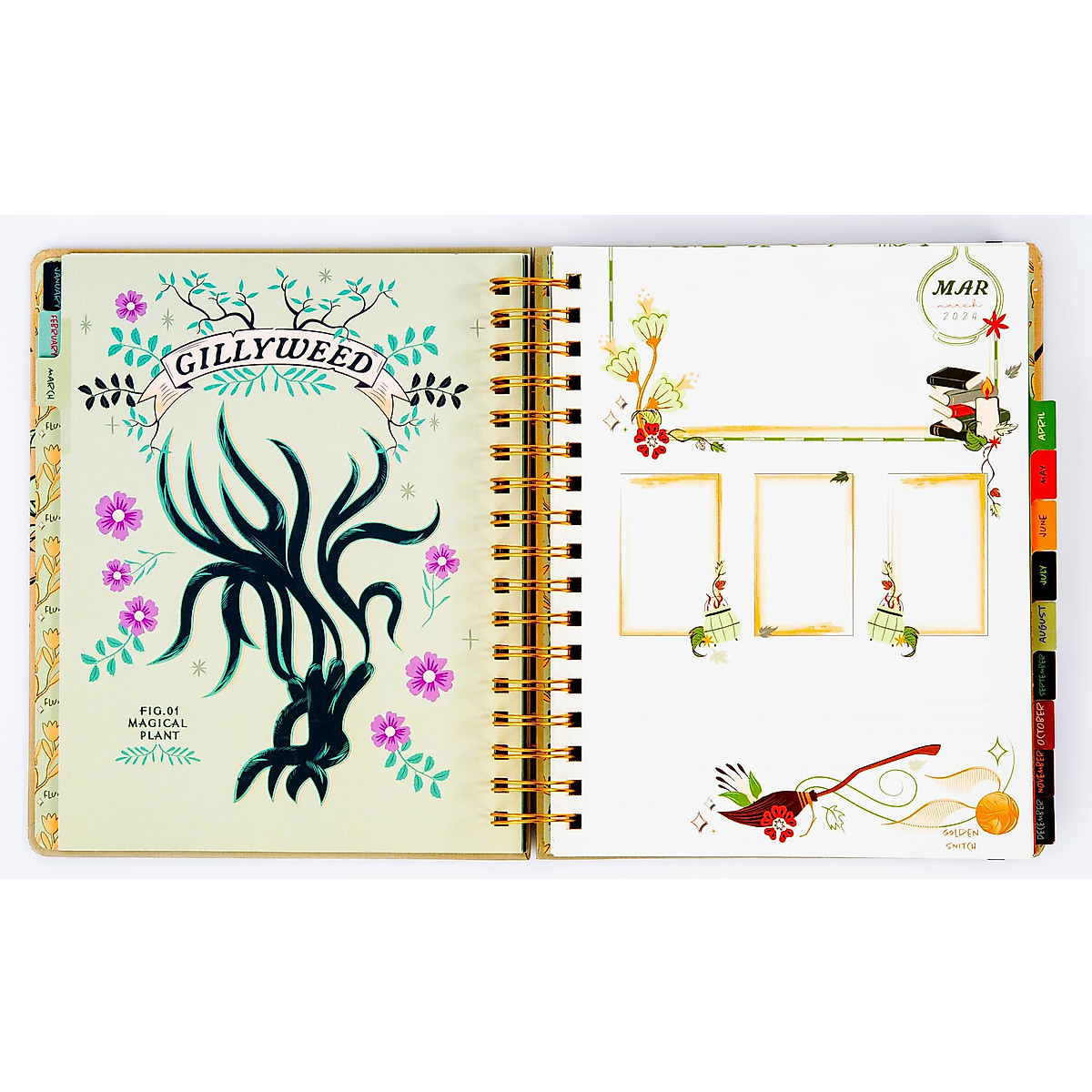 Conquest Journals Harry Potter Herbology 2024 Dated Weekly Planner, Vertical Format, Wrapped Book Board Cover, Spiral Bound, 4 Sticker Sheets, Pocket, Elastic Closure Strap, Bookmark, 8"x9.25"