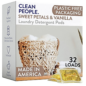 The Clean People Laundry Detergent Pods - Hypoallergenic Laundry Pods - Ultra Concentrated, Recyclable Packaging, Stain Fighting - Sweet Petals, 32 Pack