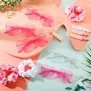 Kanayu 12 Sets Bachelorette Party Decorations Bachelorette Sunglasses Satin Bridesmaid Scrunchies Wristbands for Bridesmaids (Pink, White)