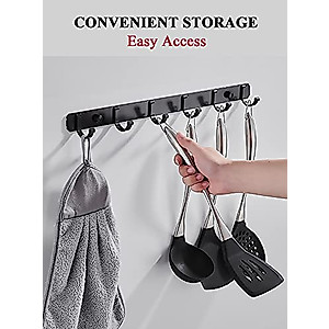 fammom CukAid Coat Rack Wall Mounted,Heavy Duty Metal Towel Hooks,Black Wall Coat Hook for Hanging Clothes,Cooking Tool,Towel,Wallets,Hat, Key,Bag. (Black, 6Hooks)