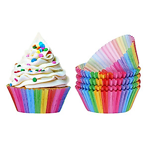 Mini Skater 100Pcs Standard Size Paper Baking Cups Rainbow Cupcake Liners for Wedding Birthday Party Muffins Cupcakes Cake Balls and Candies (Colorful)