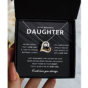 To My Beautiful Daughter,Sterling Silver Heart Necklace, Necklaces For Daughter From Dad Or Mom, Mother Daughter Necklace, Gold heart is triple plated in 14K gold., Cubic Zirconia