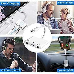 USB C to 3.5mm Audio Adapter, Aux Headphone Jack Splitter with Fast Charging Port, Type-C to Dual Earphone Converter, Compatible for Samsung, iPad Pro, Google Pixel, HTC, Huawei etc (3 in 1)
