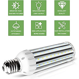 YGS-Tech Super Bright 54W LED Corn Light Bulb, E26/E39 Large Mogul Base, 6500K Daylight White, 400 Watt Equivalent for Indoor Large Area Lighting, Garage Factory Warehouse Backyard, HID, HPS
