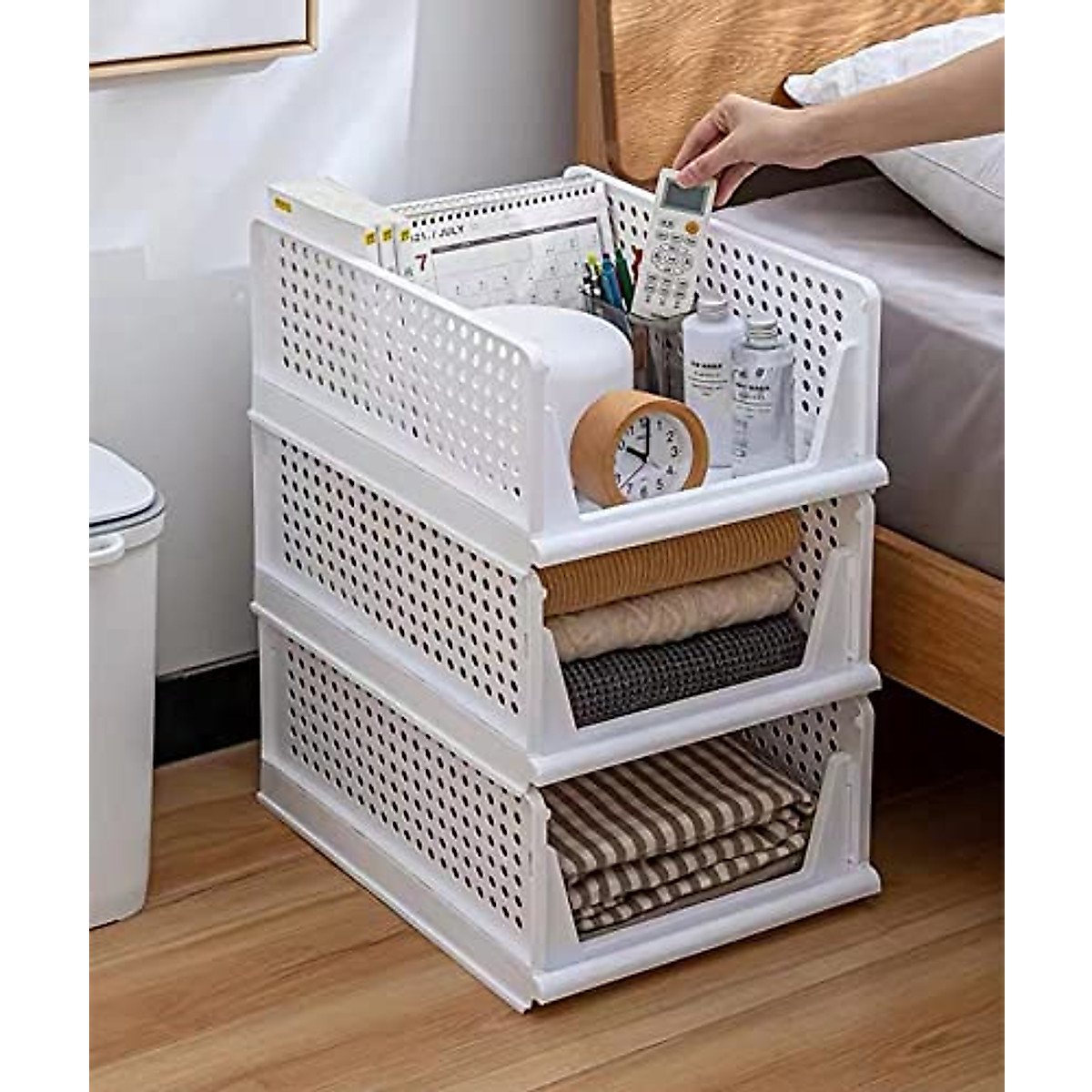 4-Pack Foldable Wardrobe Storage Box,Stackable Clothes Drawer Organizer,Closet Container Bin,Plastic Closet Organizer Basket,Collapsible Large Capacity Shelves Storage Bin for Office, Kitchen,Bedroom