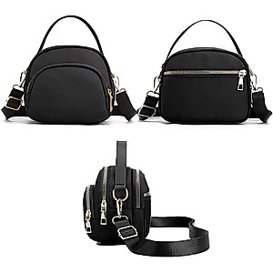 INITIAL LEAF Women Small Crossbody Bag Girls Phone Purse Mini Shoulder Pouch Ladies Nylon Messenger Pack Wallet Handbag (Black)