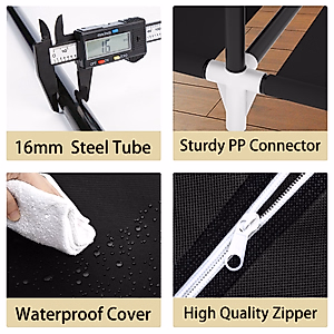 LOKEME Portable Closet, Portable Closets for Hanging Clothes with 3 Hanging Rods and 6 Storage Shelves and 4 Side Pockets, Black Wardrobe Closet Easy to Assemble and Strong and Stable