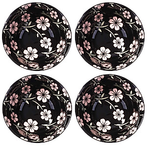 Whitenesser Japanese Style Rice Bowls set of 4, Ceramic Rice Bowls for Soup Cereal Oat (4, Black Sakura)
