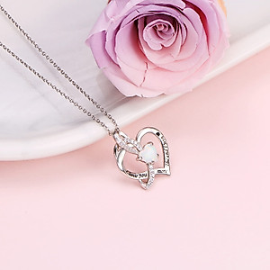 Valentine's Day Jewelry, 925 Sterling Silver Engraved I Love You More The End I Win Lab Opal CZ Infinity Heart Charm Pendant Necklace Jewelry for Women Friend Wife,18 inch