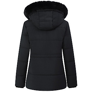 MOERDENG Women's Warm Winter Puffer Coat Thicken Fleece Lined Down Jacket Faux Fur Detachable Hood Snow Parka