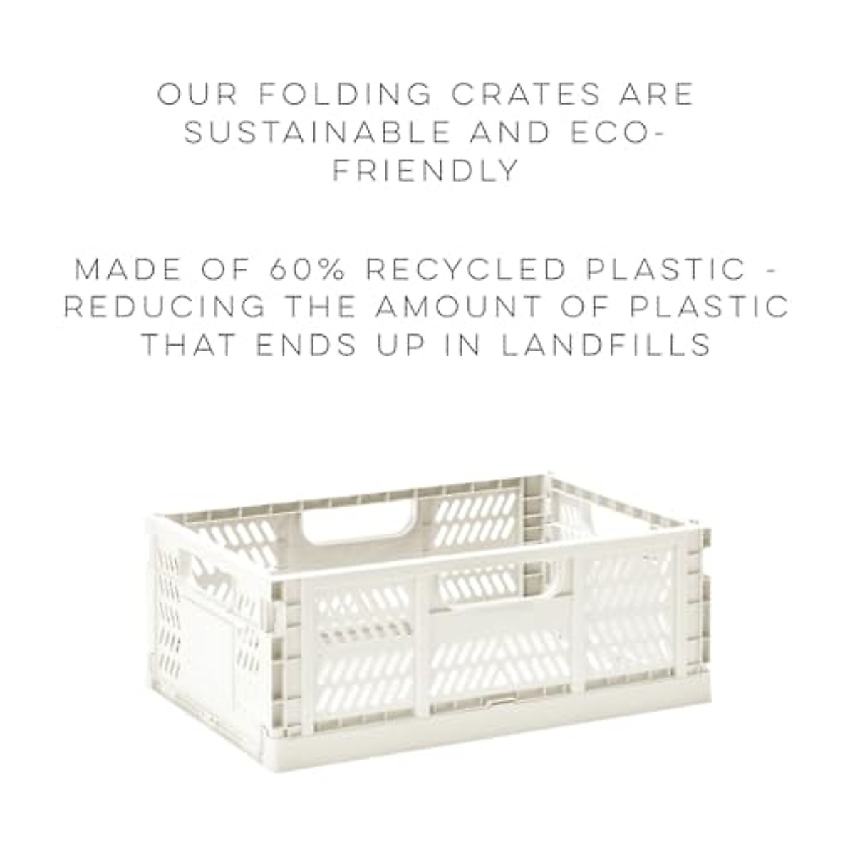 3 Sprouts Recycled Plastic Collapsible Crate - Stackable Folding Storage Crate for Organization for Adults & Kids - Foldable Plastic Crate - Large - Cream