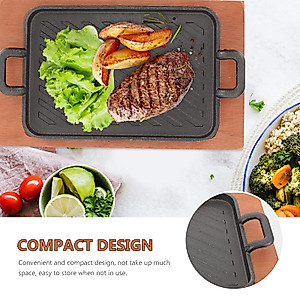 Yardwe Cast Iron Steak Plate, Sizzle Plate with Wooden Base, Steak Pan Grill Fajita Server Plate for Home Kitchen Restaurant (7.5" x 12.5")